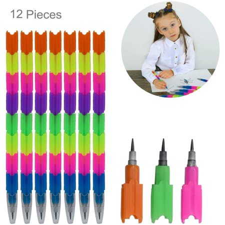 12 Pieces Stackable Pencils Plastic Buildable Rainbow Colors Plastic ...