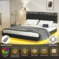 ALEAVIC Floating Queen Bed Frame with Charging Station and LED Lights ...