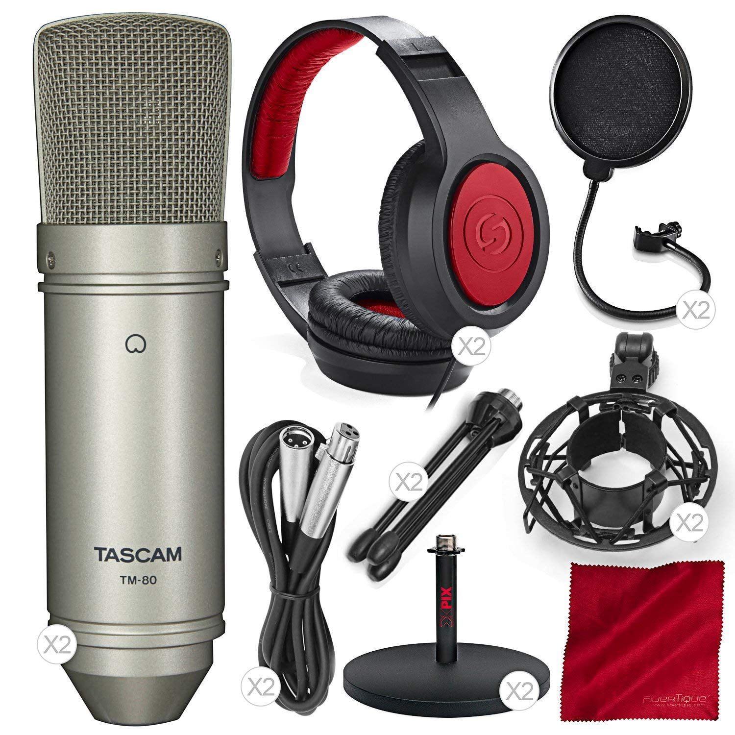 Tascam TM-80 Large Diaphragm Condenser Microphone Duet Package with 2X ...