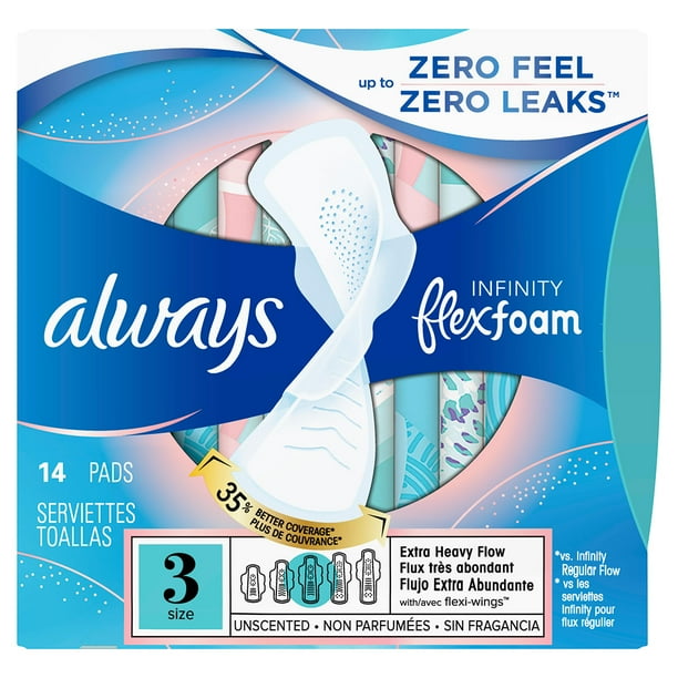 Always Infinity Size 3 Feminine Pads with Wings, Extra Heavy Flow ...