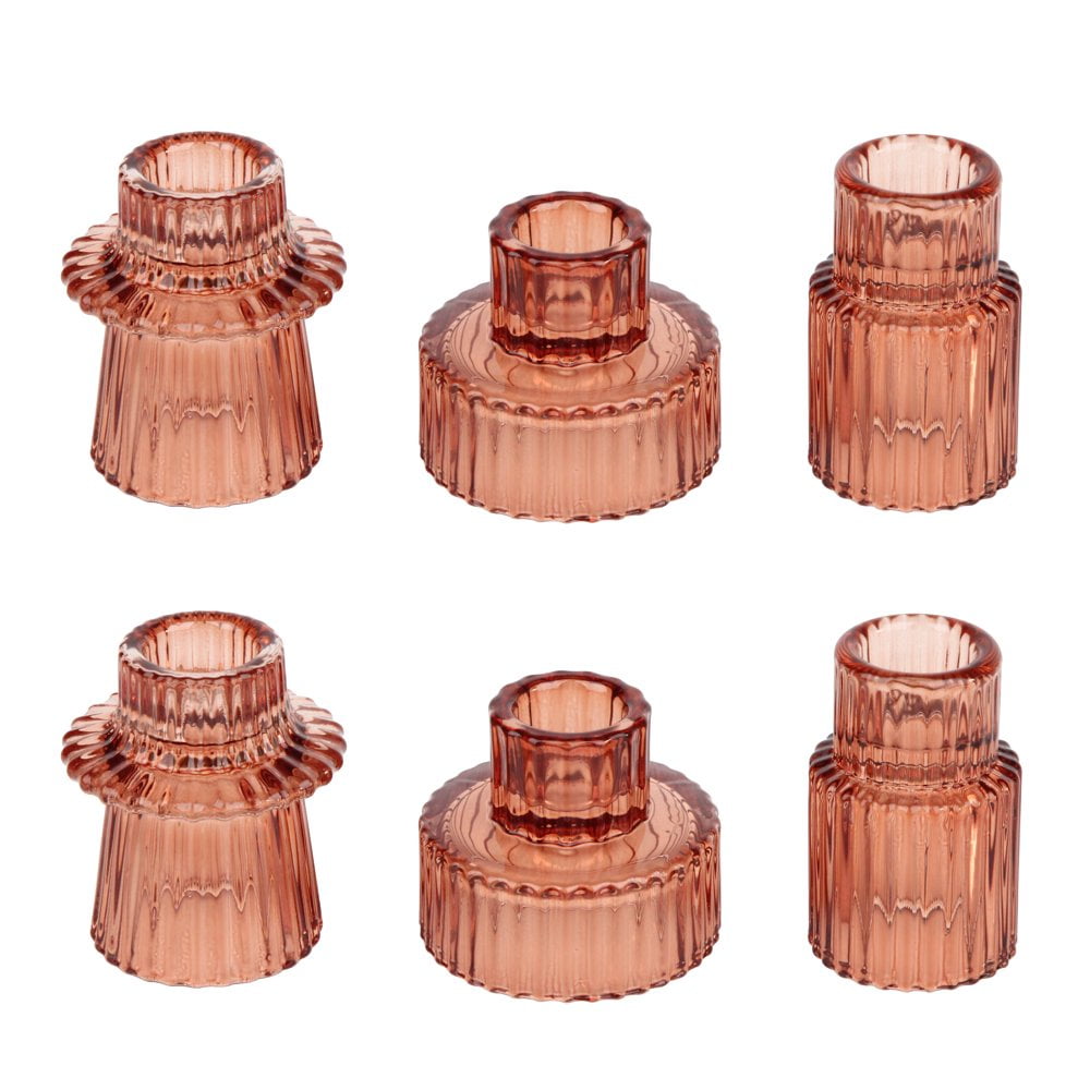 HofferRuffer Set of 6 Taper Glass Candle Holders, Tealight Candlestick ...