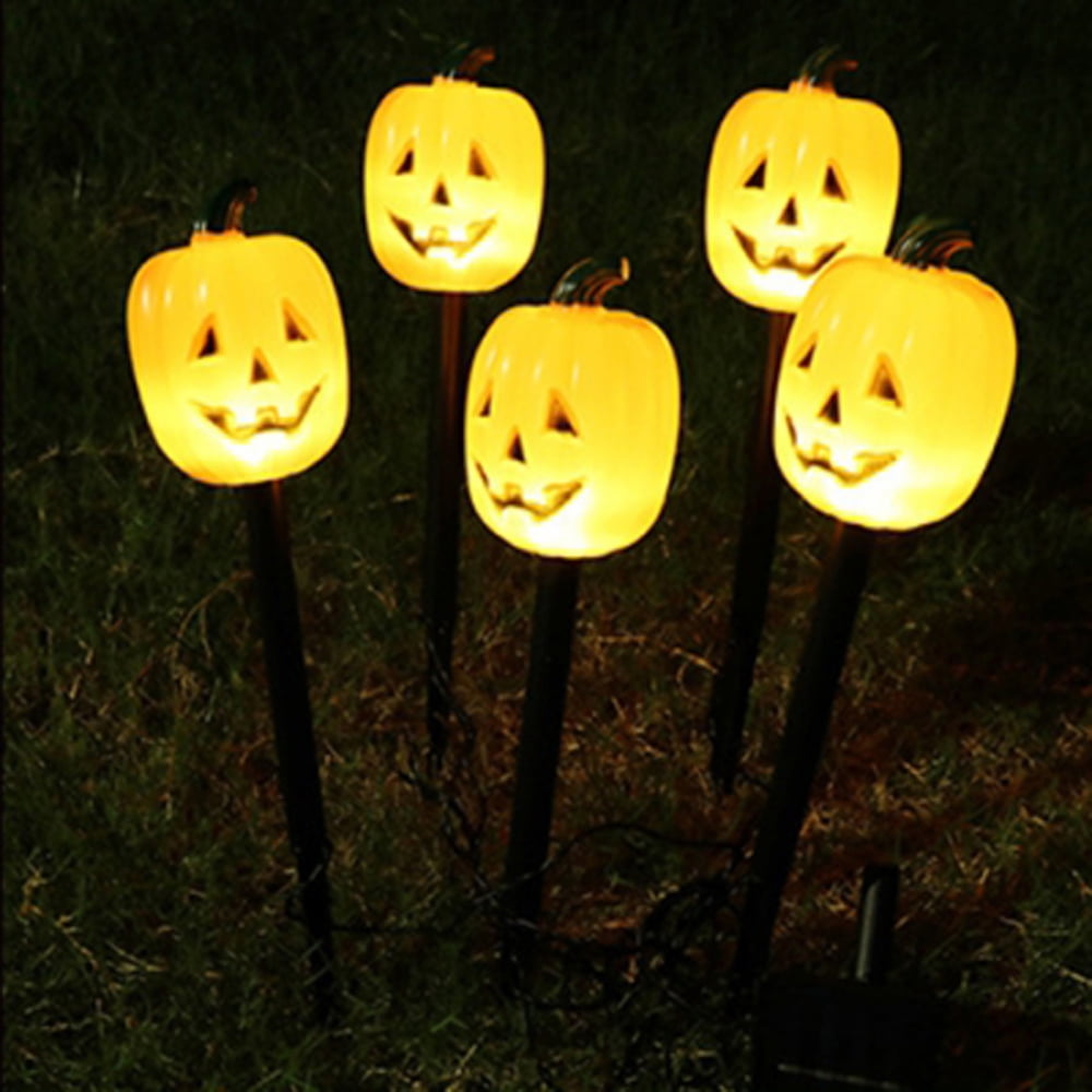 Halloween Pumpkin Stake Lights Set of 5, Solar Lighted 3D Pumpkins ...