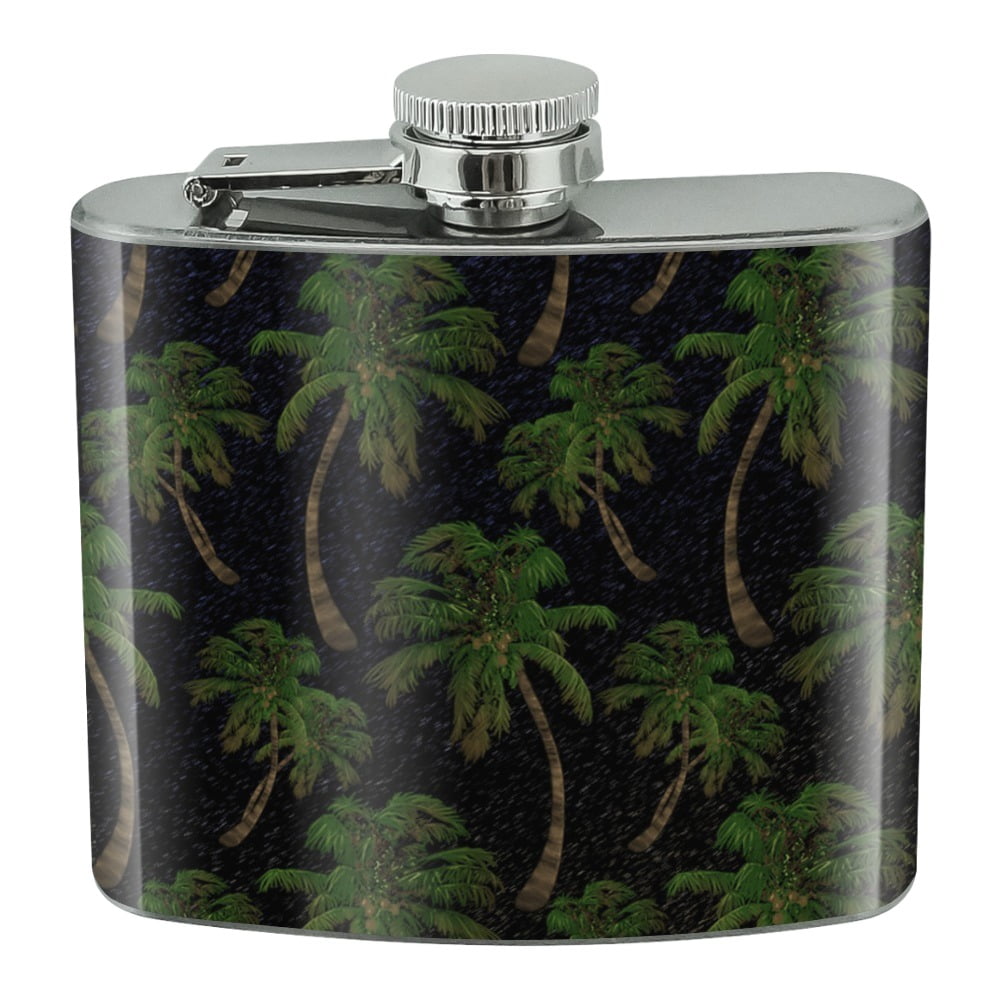 Palm Trees Night Sky Pattern Stainless Steel 5oz Hip Drink Kidney Flask ...