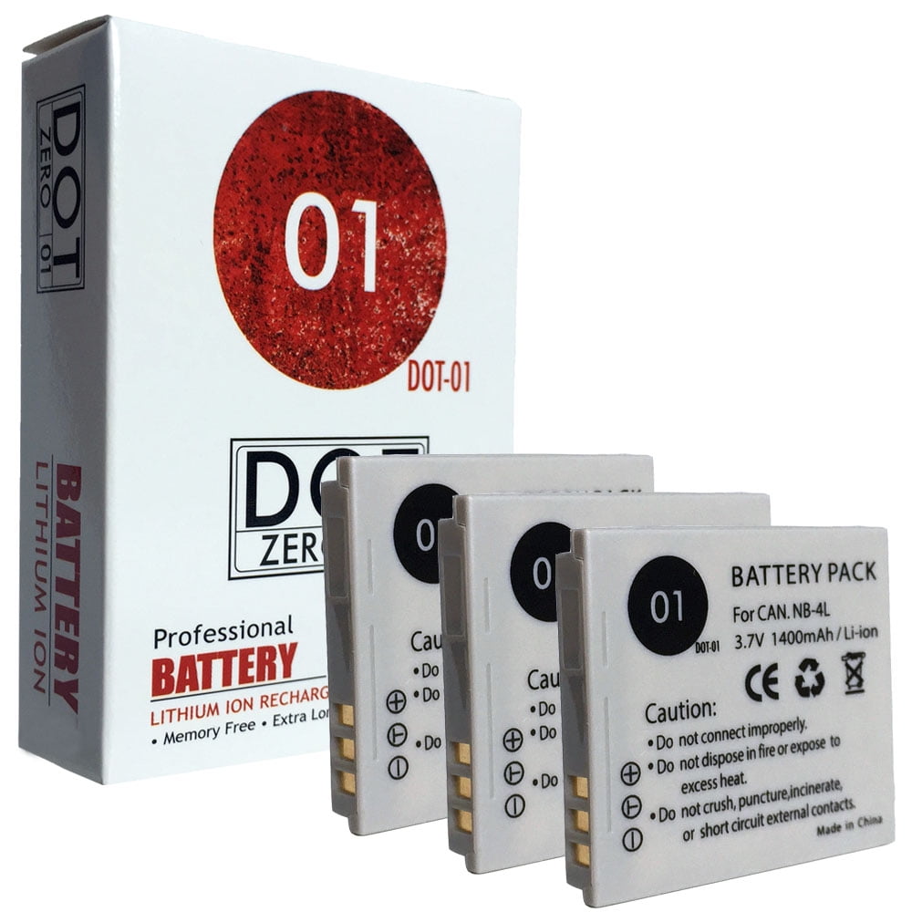 3x DOT-01 Brand 1400 mAh Replacement Canon NB-4L Batteries for Canon ...