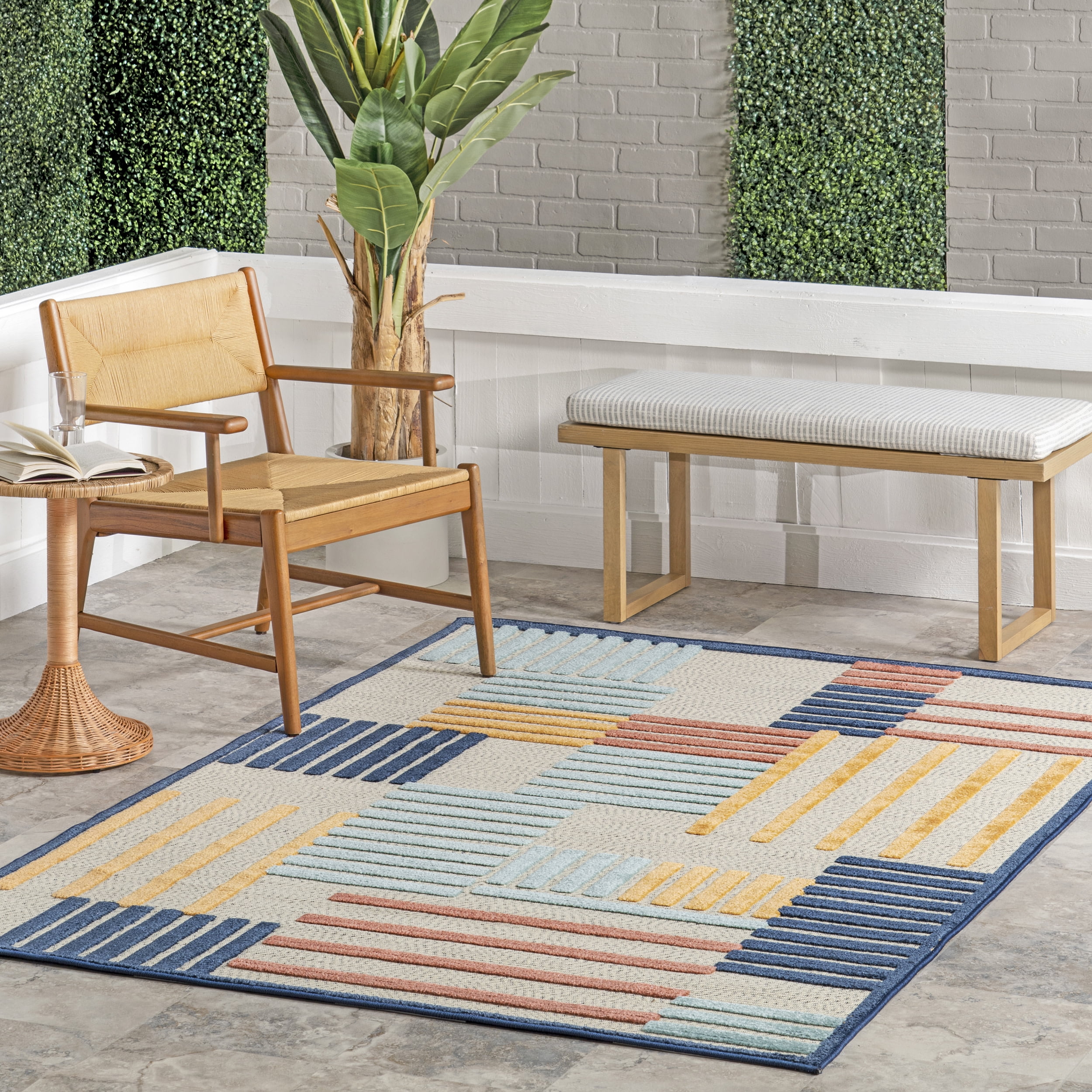 nuLOOM Enya High-Low Striped Indoor/Outdoor Area Rug, 8' x 10', Blue ...
