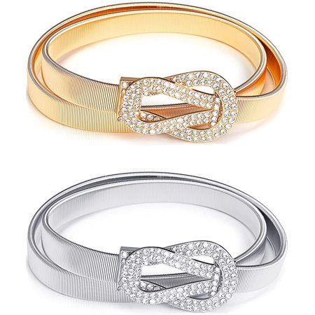 Xizioo2 Pieces Silver Golden Belt Women Rhinestone Stretch Belt Elastic ...