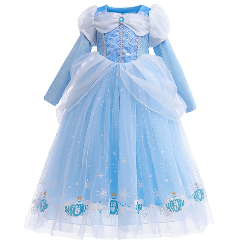 Girls Princess Dress Up Costume Cinderella Long Sleeve Tulle Dresses ...