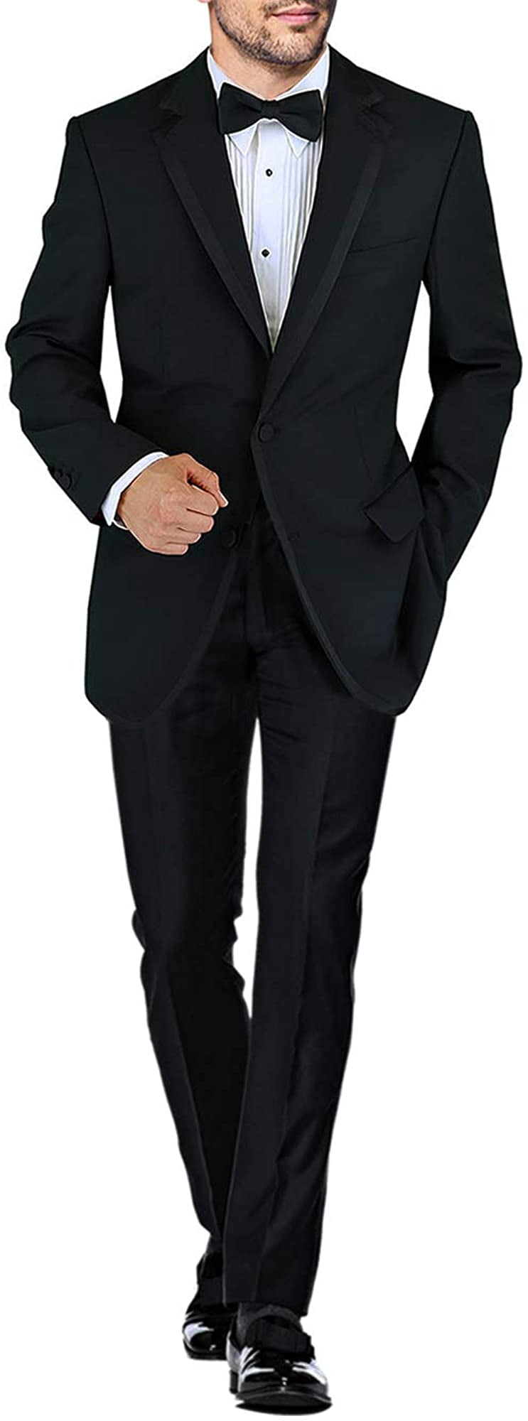 DTI BB Signature Mens Black Two Button Notch Lapel Wool Tuxedo Suit ...