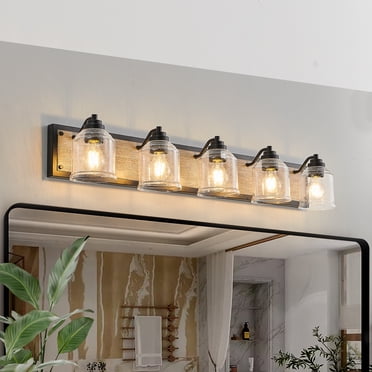 Uolfin 22 in. 3-Light Rustic Bronze Bathroom Vanity Light with Seeded ...