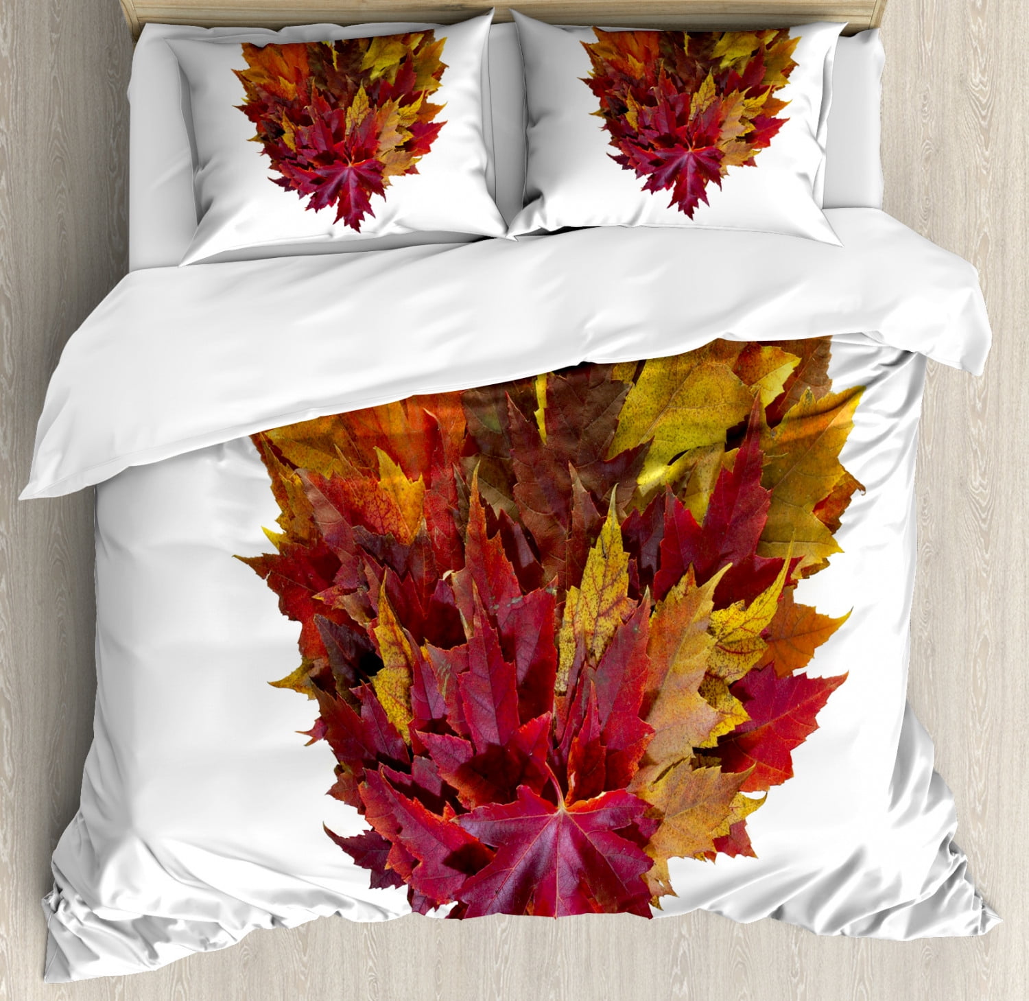 Fall Leaves Duvet Cover Set Queen Size, Mixed Maple Tree Leaves ...