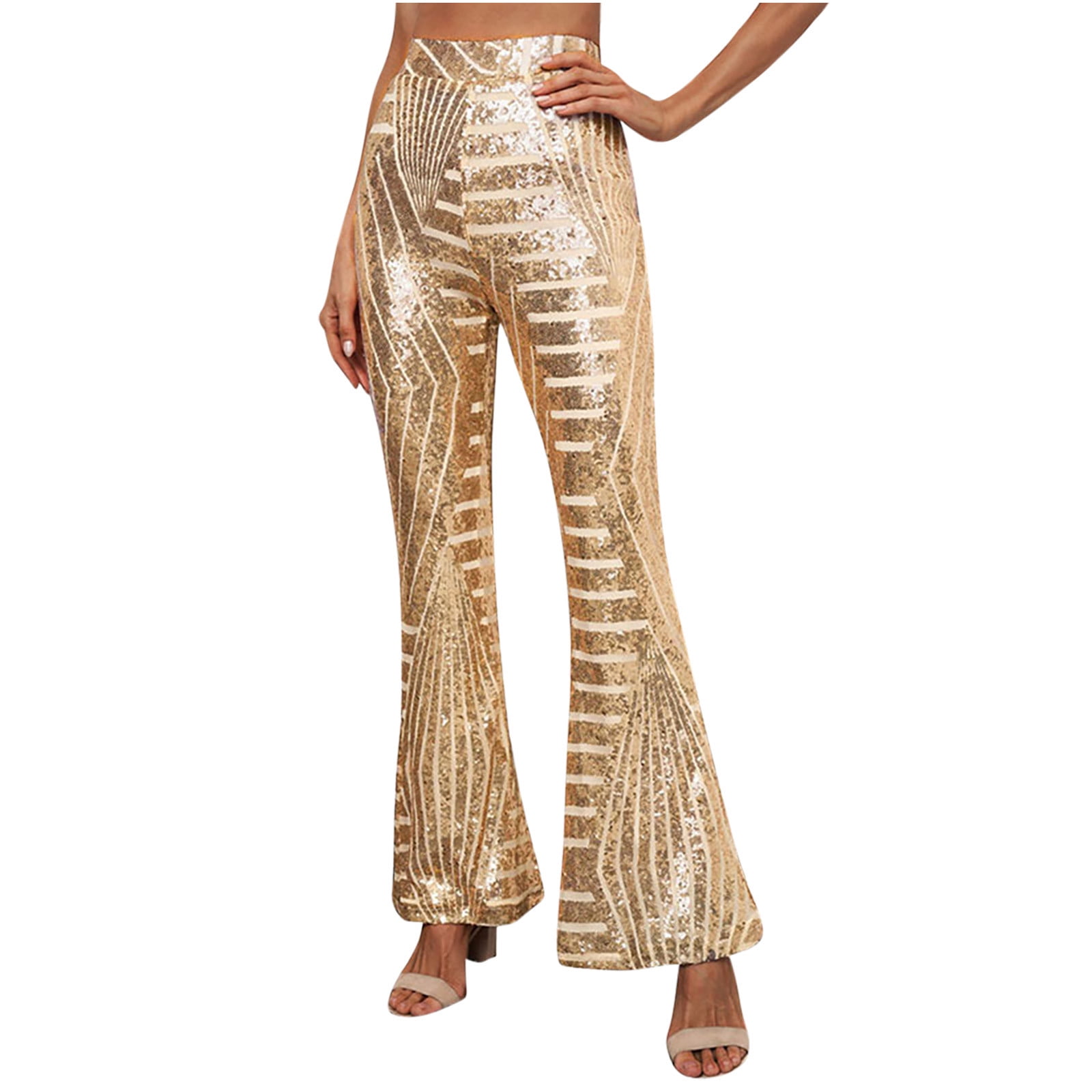 Pants For Women Trendy Womens Sparkly Sequin Pants High Waist Wide Leg