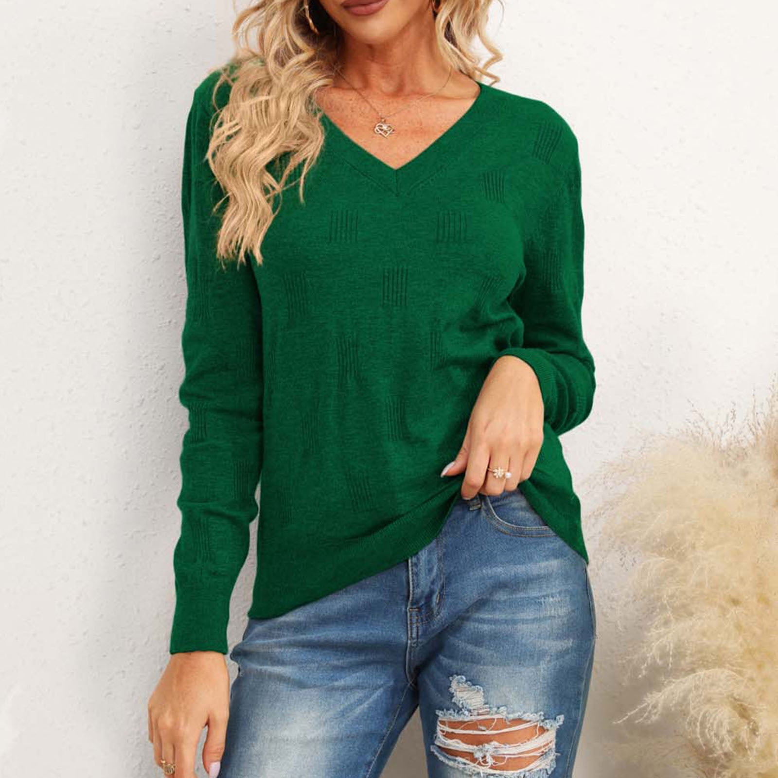 Click here for Hot6sl Womens Solid Color V-Neck Long Sleeved Pull... prices