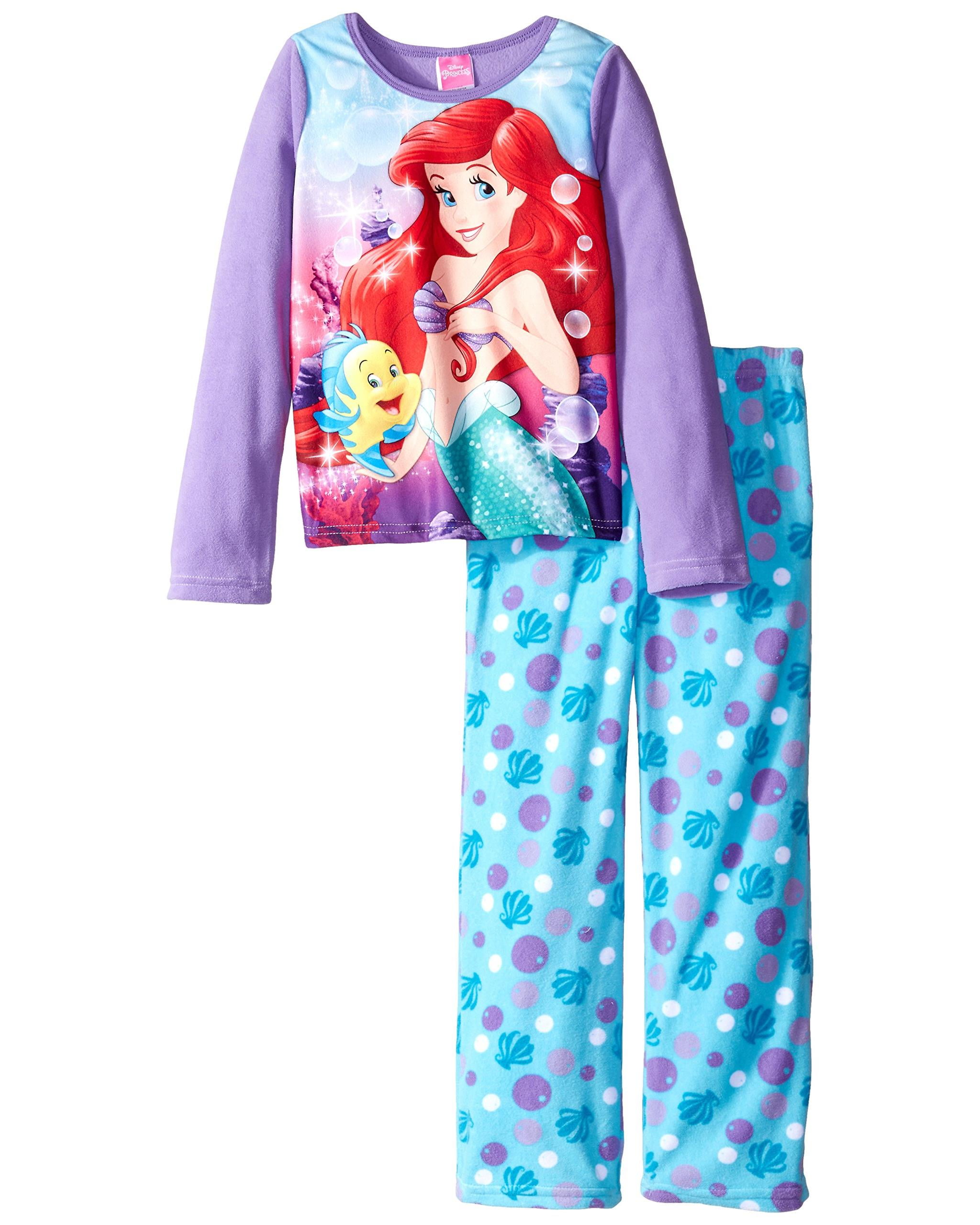 Disney Girls Pajama Pink Fleece Top and Pants Sleepwear Set, Ariel ...