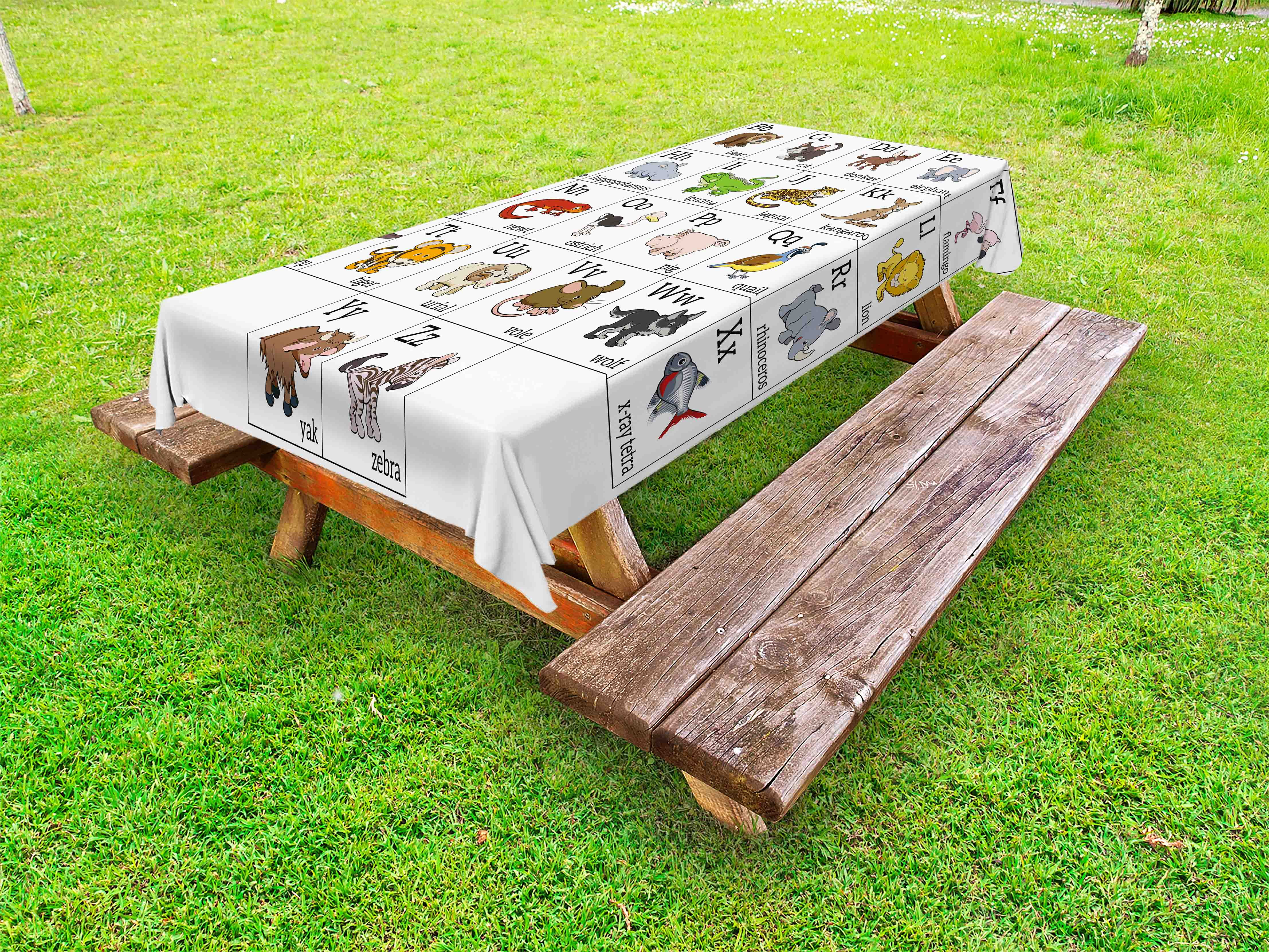 Educational Outdoor Tablecloth, Alphabet Learning Chart with Cartoon ...