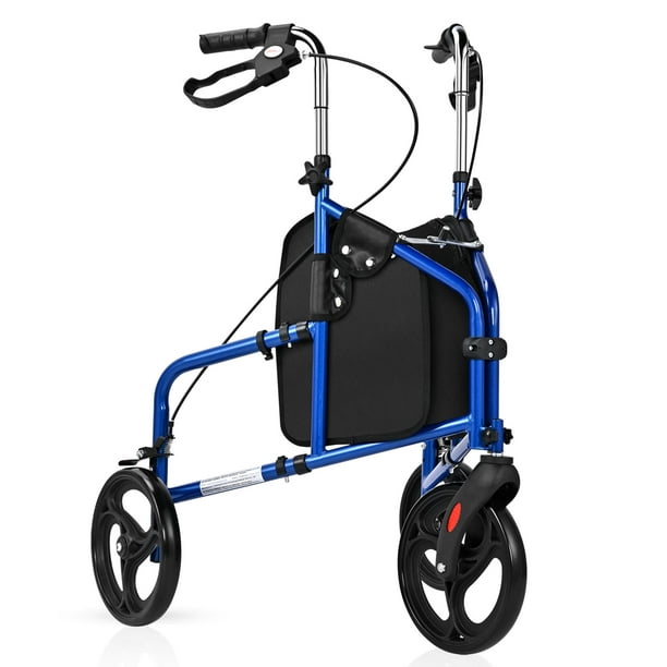 Folding 3 Wheels Rollator Walker, 7" Rotatable Wheels and Brake Control ...