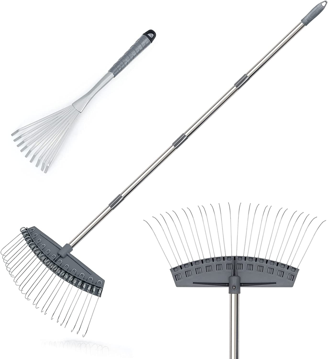 Hortem Garden Leaf Rake Set, Adjustable Thatch Rake and Hand Shrub Rake ...