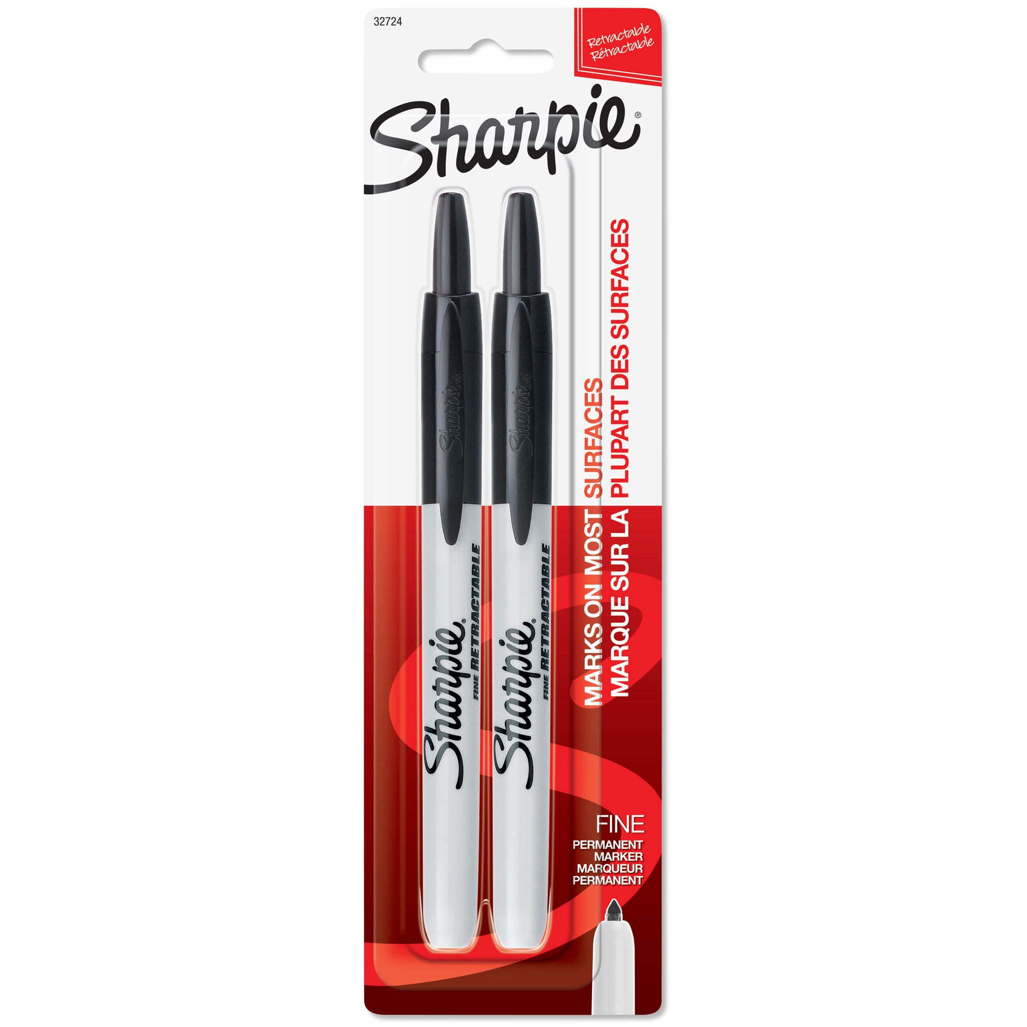 Sharpie Retractable Permanent Markers  Fine Point  Black  2 Count