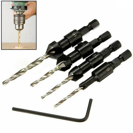 4 Pcs HSS Countersink Drill Bit Set with Quick Change Hex Shank for ...