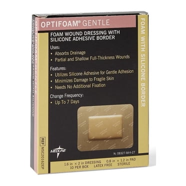 Medline Optifoam® Gentle Silicone-Faced Foam & Border Dressings, 6" x 6 ...