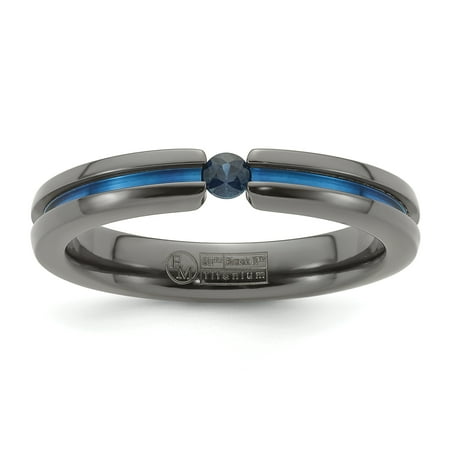 Edward Mirell Black Titanium Blue Sapphire Anodized Grooved 4mm Wedding ...