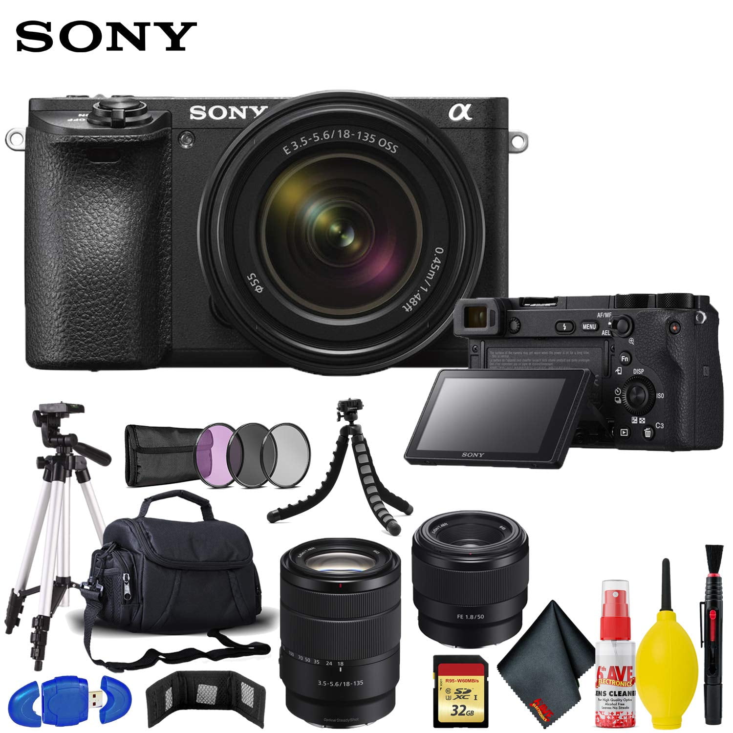 Sony Alpha a6500 Mirrorless Digital Camera with 18-135mm Lens, 50mm E ...