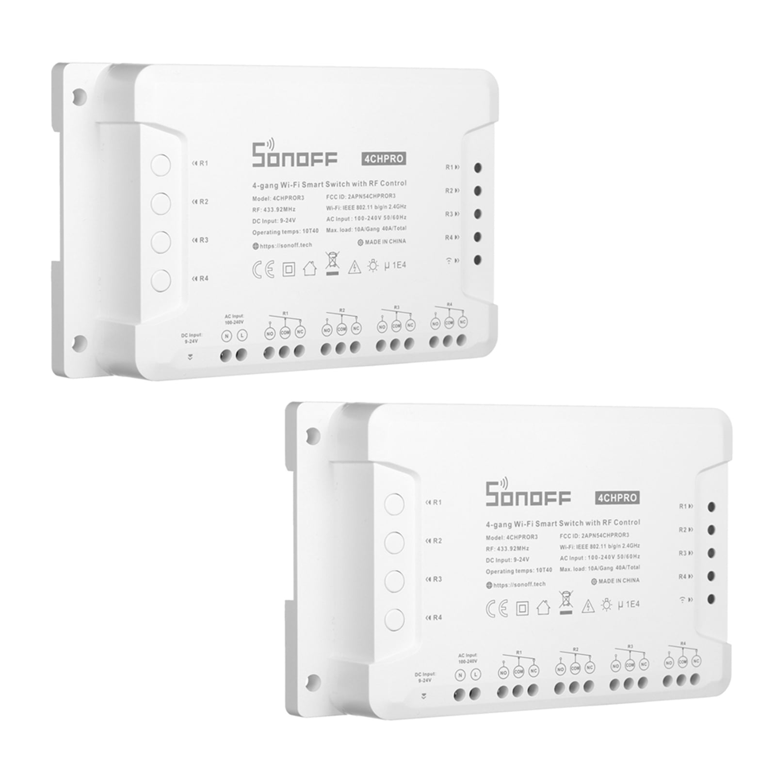 2pcs Sonoff 4ch R3/Pro R3 Itead Rf 433mhz 4 Gang Wifi Switch 3 Working Modes Inching/Self-Locking/Interlock Wifi Smart Switch Compatible With Amazon A