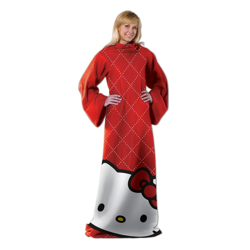 Hello Kitty Comfy Throw Red Diamonds Fleece Blanket Sleeves - Walmart ...