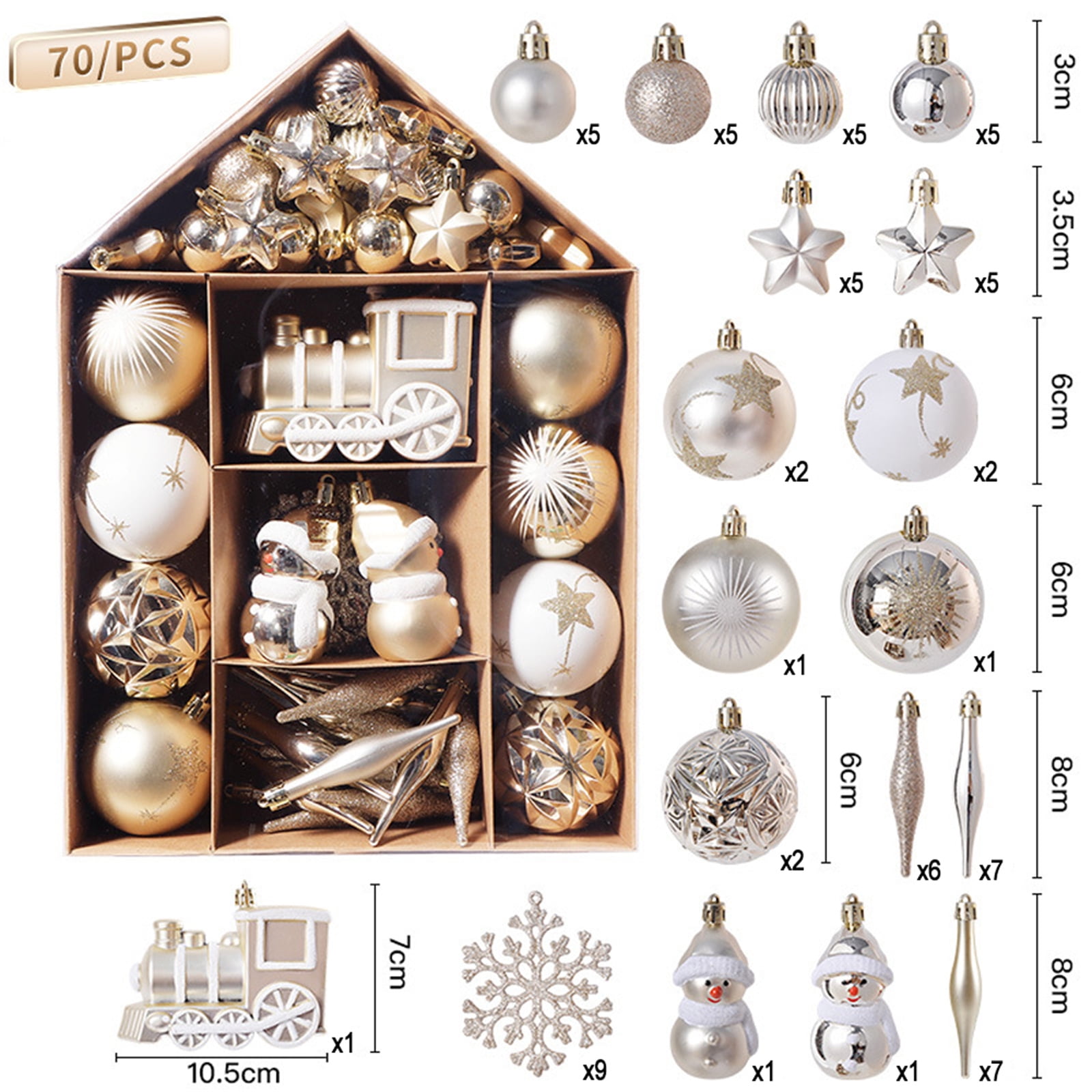 70 Pcs Christmas Tree Ornaments Set, Assorted Hanging Ornaments ...