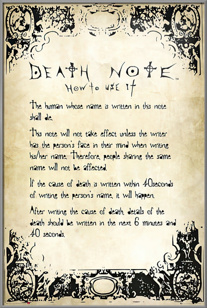 Death Note - Framed Manga / Anime TV Show Poster (Rules) (Size: 25" X ...