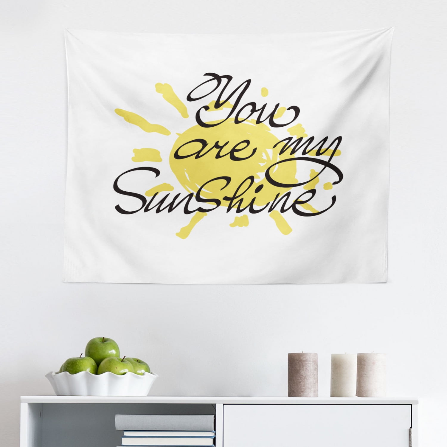 Saying Tapestry, Love Phrase with Flower and Hand Drawn Sun on Framed ...