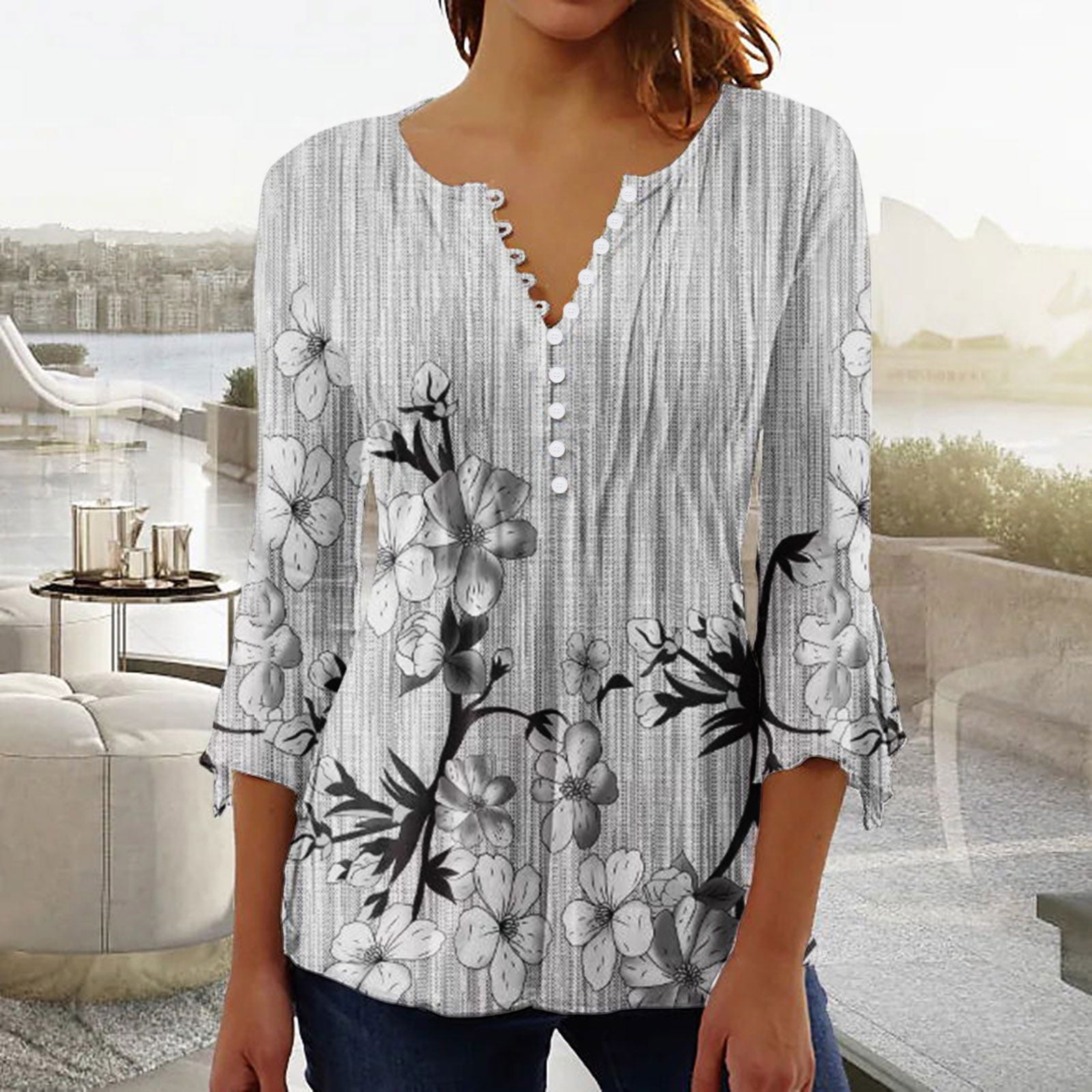 Click here for Baikeli Women Tops Clearance Sale 3/4 Flare Sleeve... prices