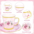 100 Pcs Paper Tea Cups and Plates Pink Floral Disposable Paper Teacups ...