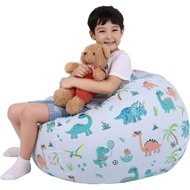 Lukeight Stuffed Animal Storage Bean Bag Chair for Kids Zipper Storage ...