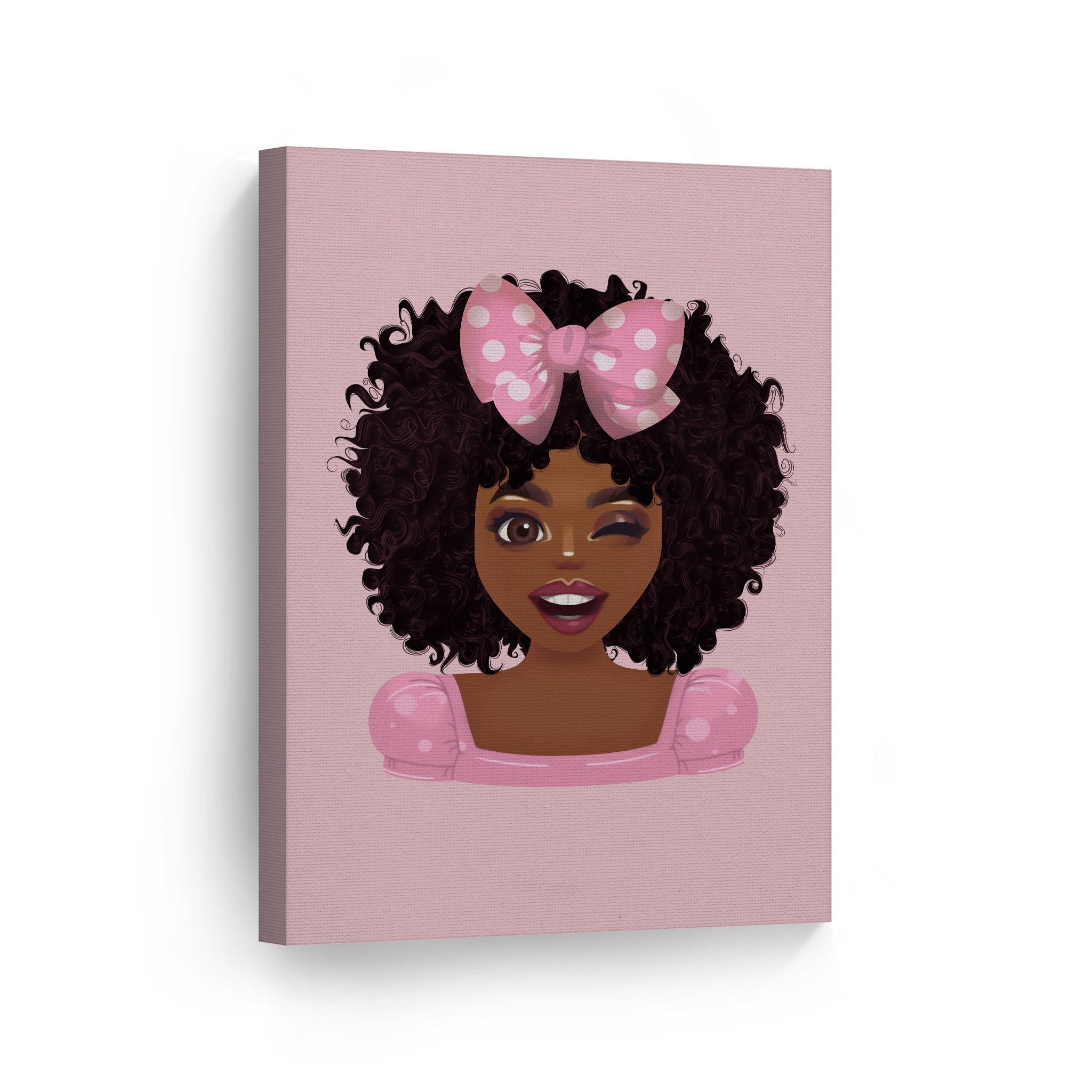 Smile Art Design Twinkled Cute African Girl Canvas Wall Art Print Pink ...
