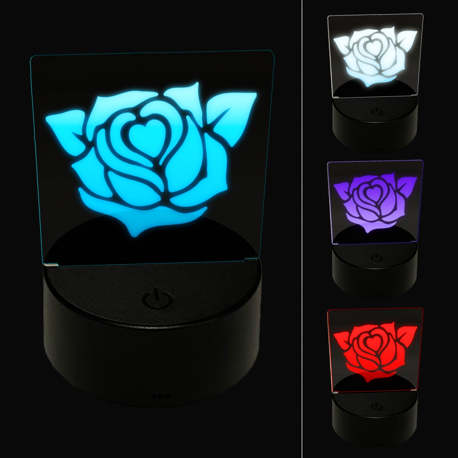 Rose Heart Center LED Night Light Sign 3D Illusion Desk Nightstand Lamp ...