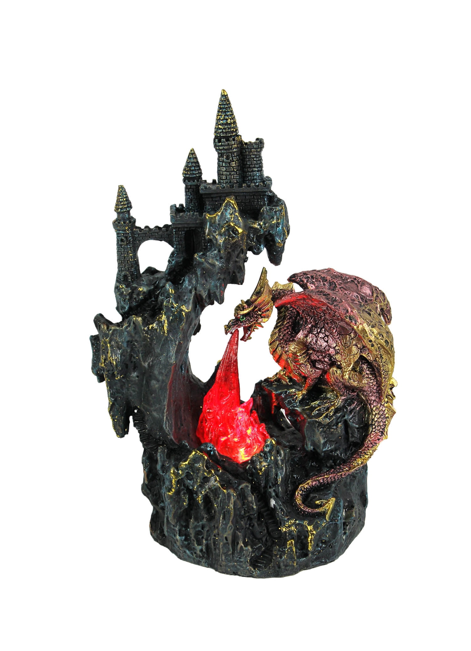 Everspring Resin Red Dragon Castle Fire Breath Siege Figurine LED ...