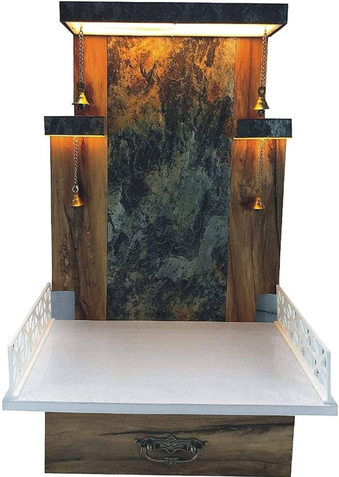 Wooden Elegant Designer Pooja Temple with LED Lights for Home and ...
