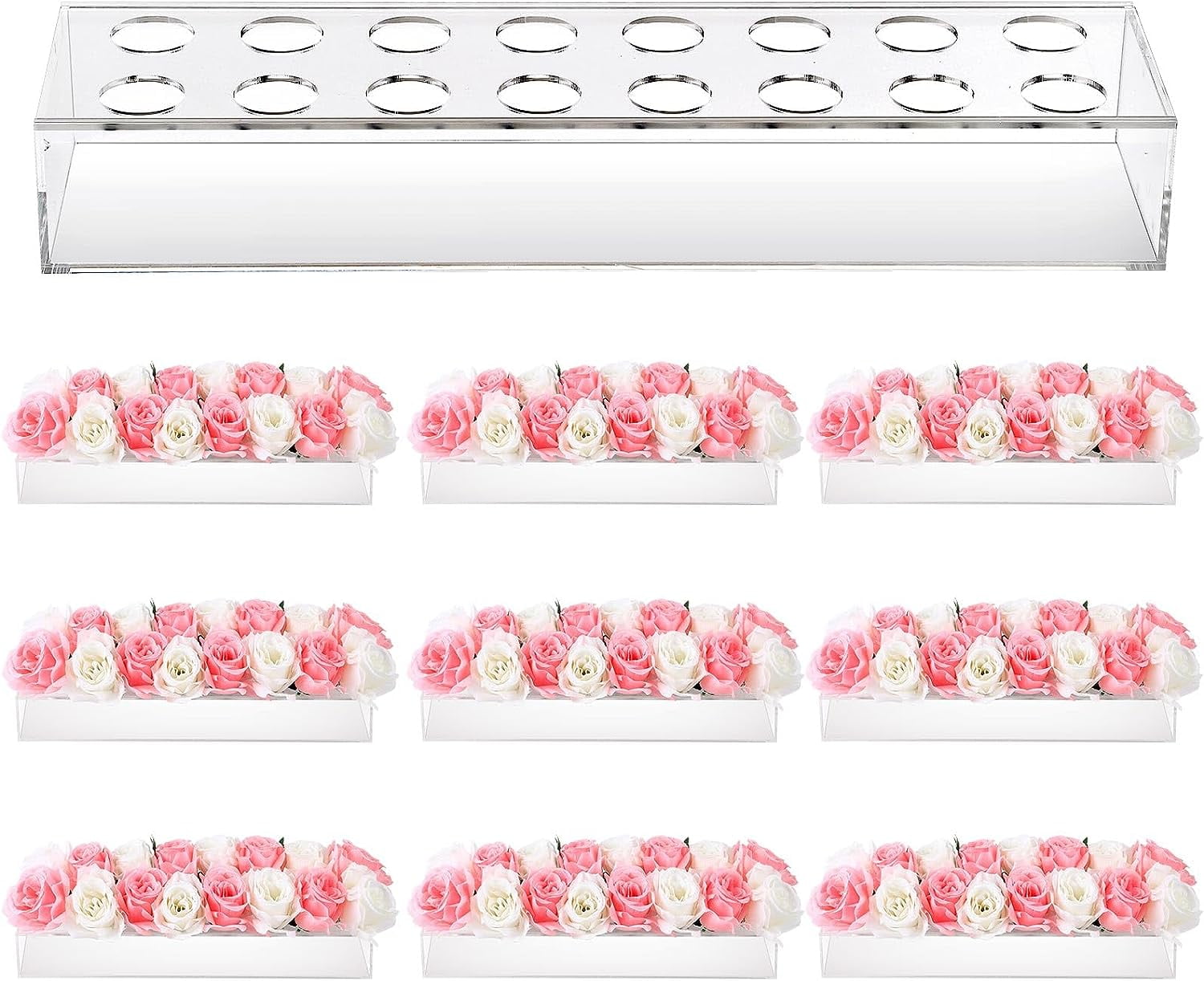 ZXNYH 10 Pcs Rectangle Flower Vase Bulk Clear Acrylic Flower Vase 15.7 ...