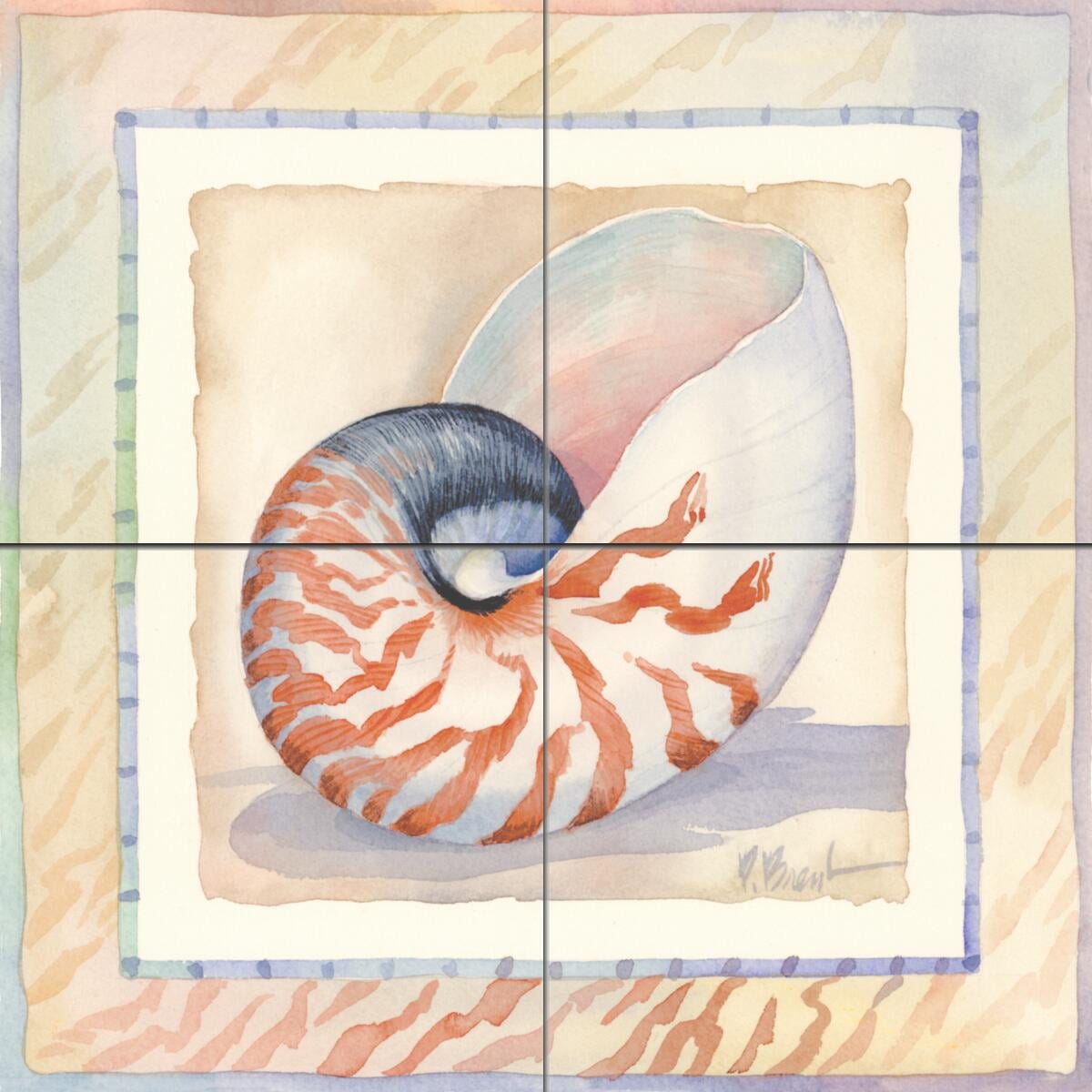 Tile Mural Bathroom Backsplash - Bordered Shell Nautilus - by Paul ...