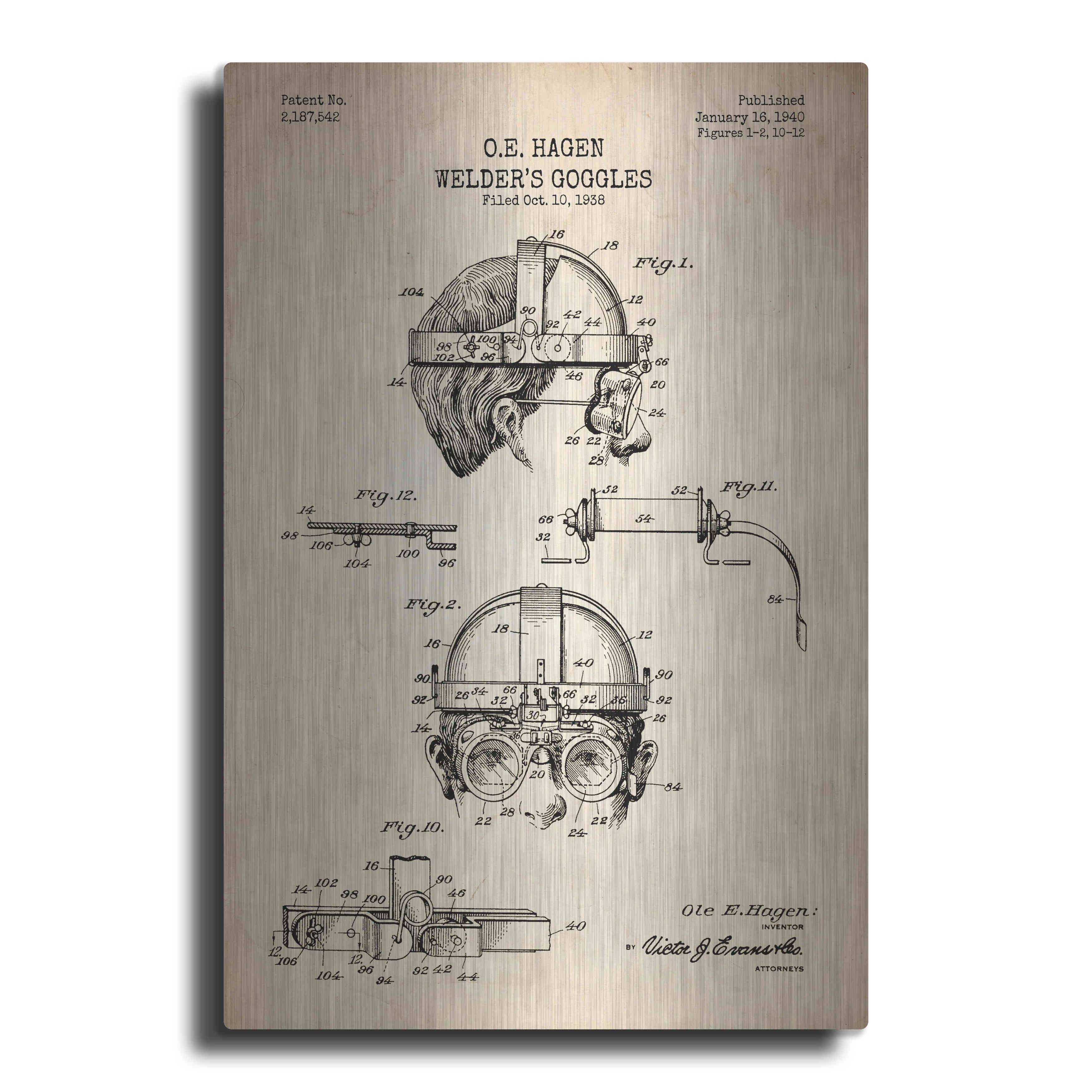 Luxe Metal Art 'Welding Goggles Blueprint Patent Parchment' Metal Wall ...
