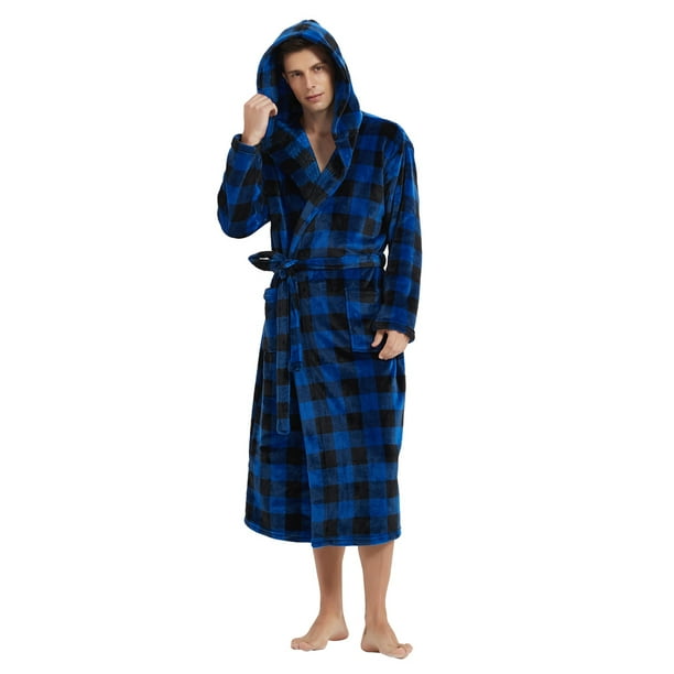 VULCANODON Mens Robe with Hood, Fleece Bathrobe Plush Robes for Men ...
