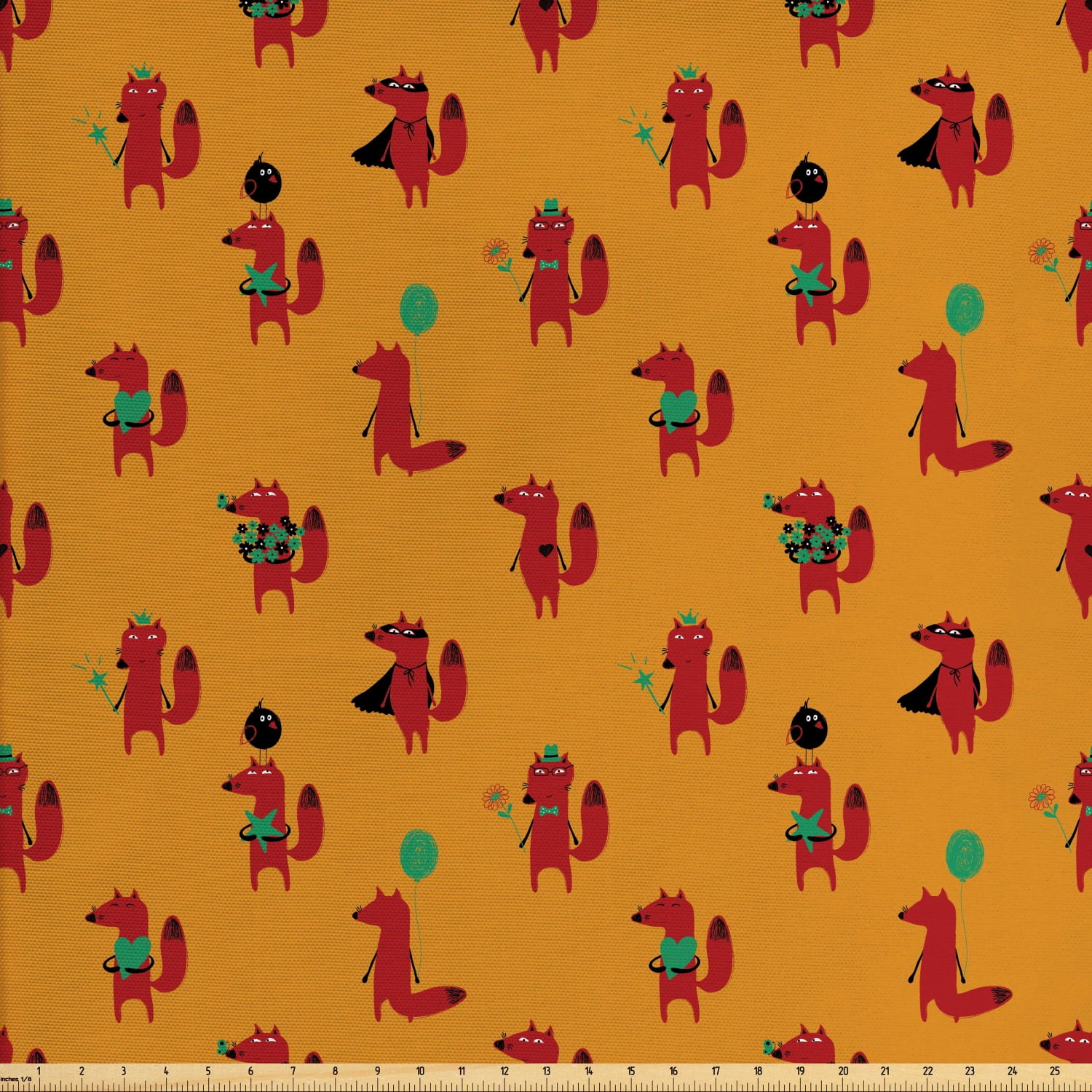 Fox Fabric by the Yard, Doodle Pattern Funny Animal with Various Items ...
