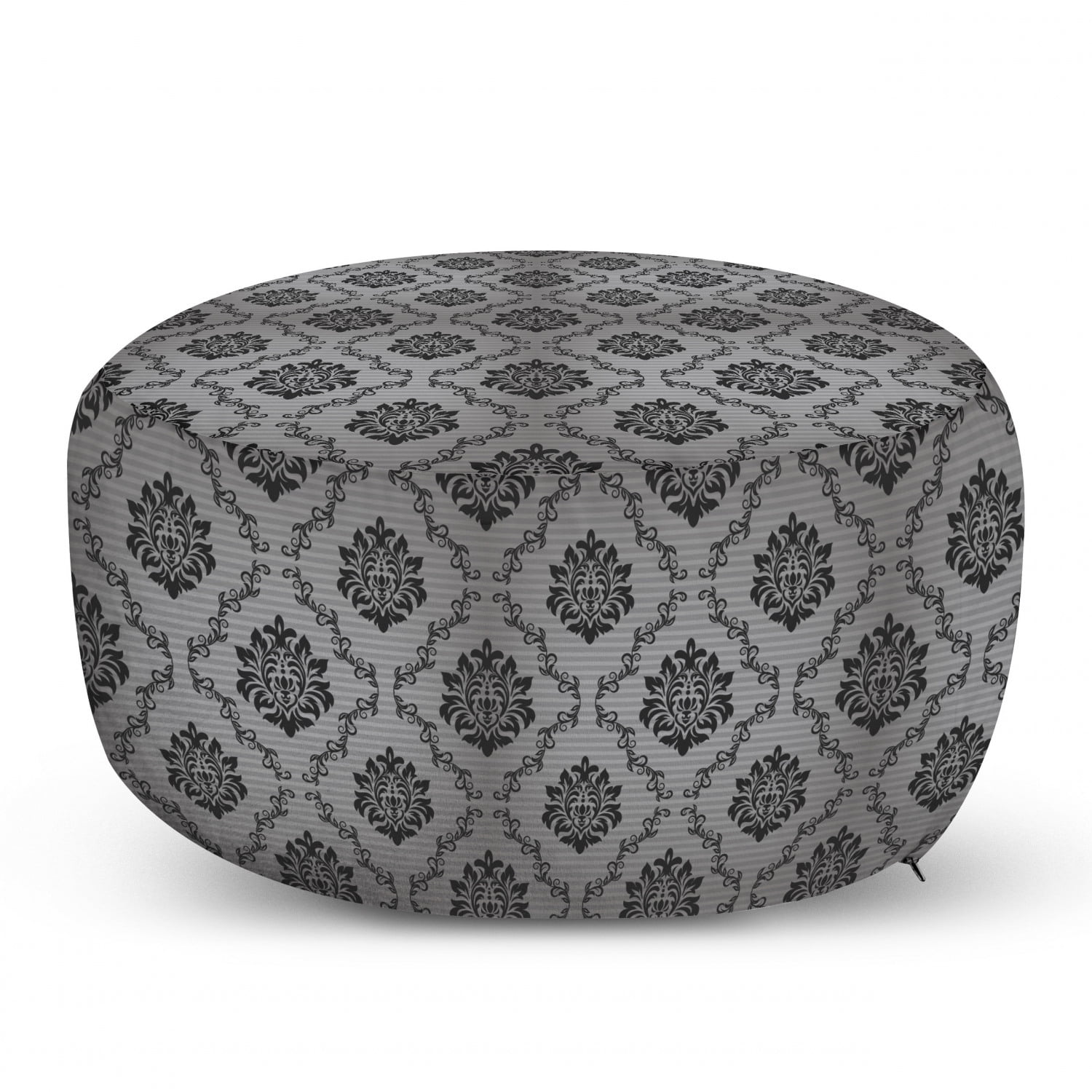 Damask Grey Pouf Cover with Zipper, Continuous Floral Victorian Pattern ...