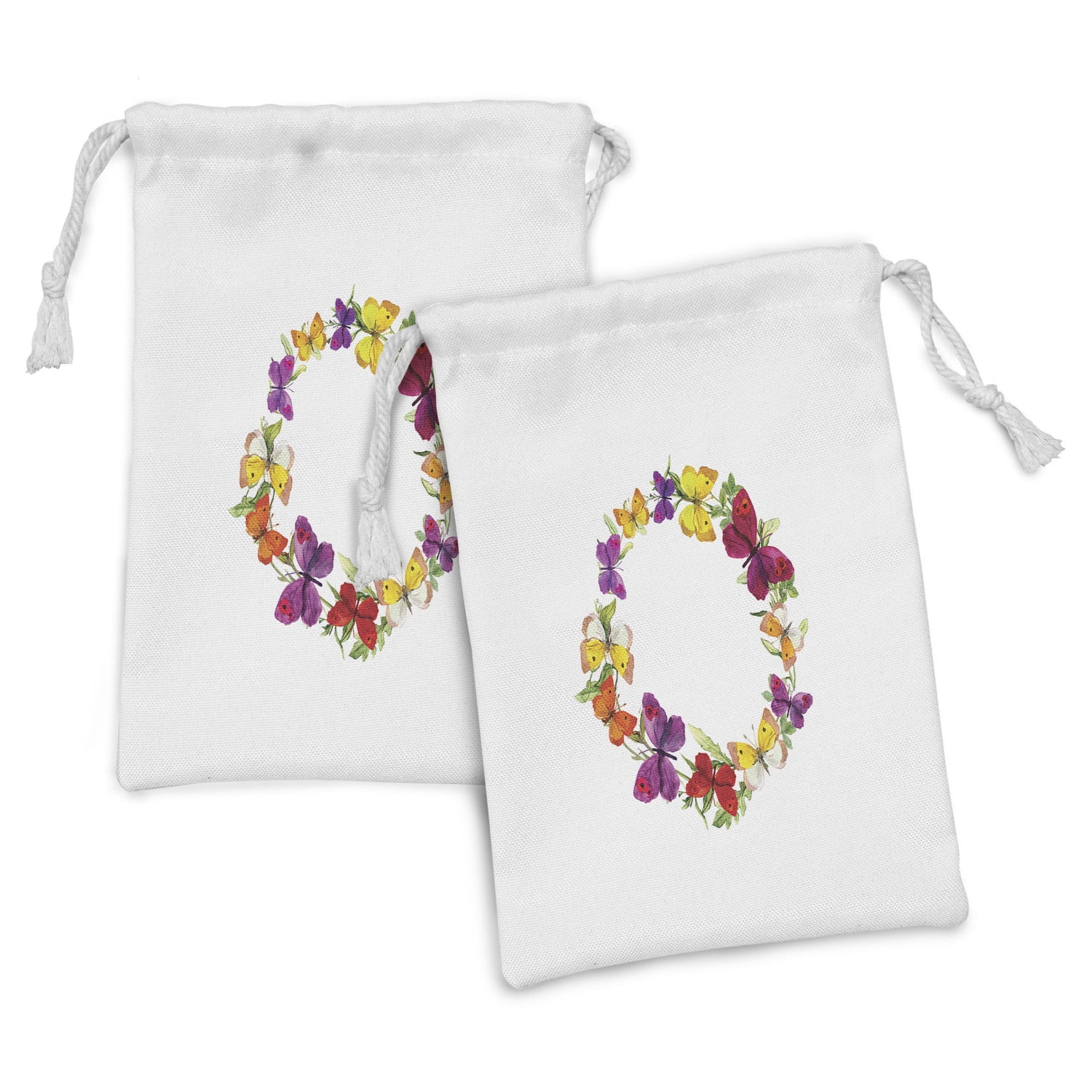 Butterfly Fabric Pouch Set of 2, Butterfly Corolla with Herbs Nature Protection from Fear Morph ...