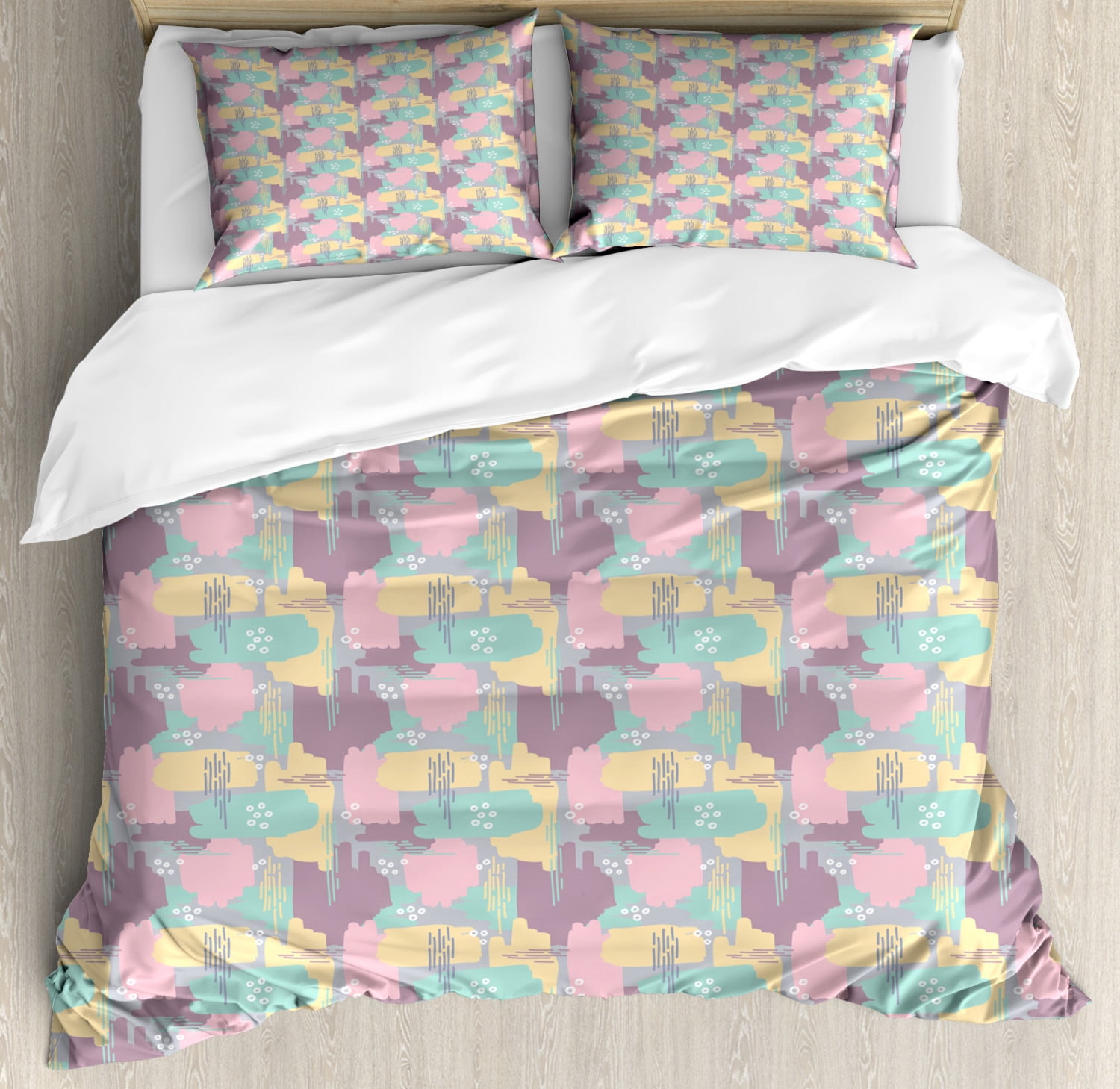 Abstract Duvet Cover Set King Size, Pastel Color 90s Retro Memphis ...