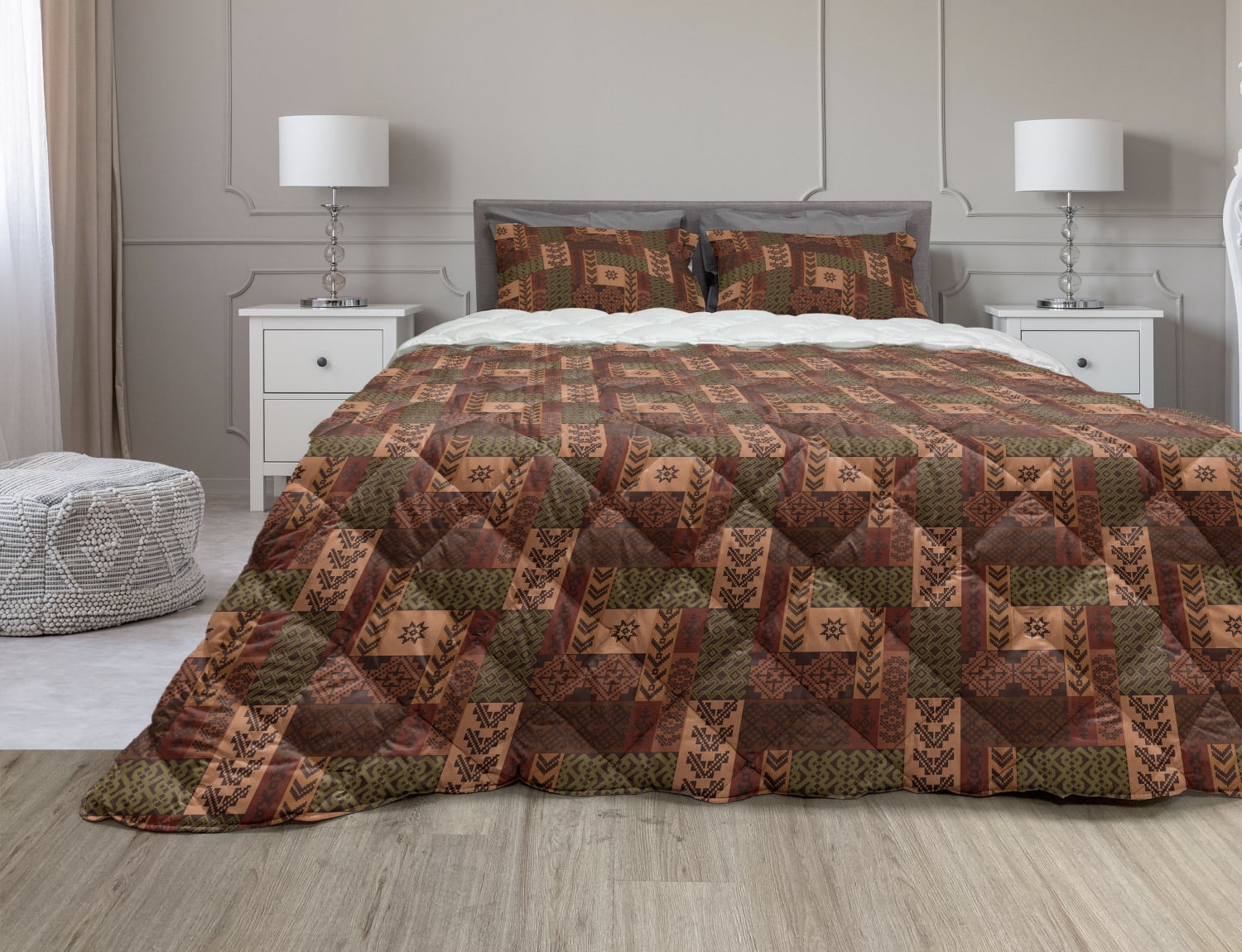 Geometric Comforter & Sham Bedding Set, Style Geometric Folk Design ...