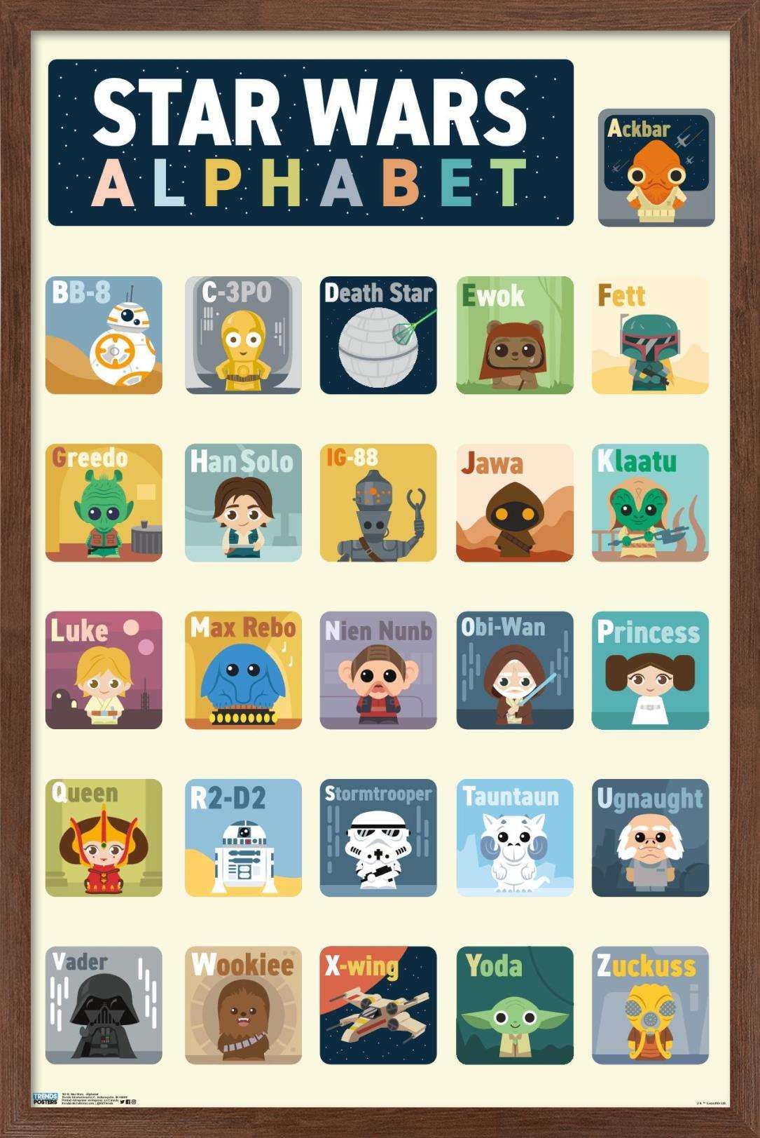 Star Wars: Saga - Alphabet Wall Poster, 14.725" x 22.375", Framed ...