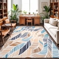 Abstract Stripes Area Rugs 3x5ft Brown Blue Gradient Wavy Lines Leaf ...