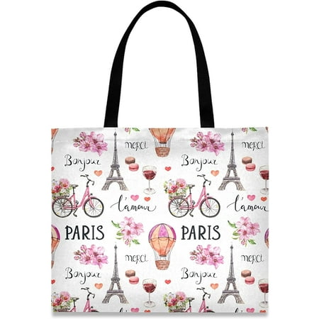 Romantic Pairs Bonjour Eiffel Tower Bicycle Large Shoulder Tote Bag ...