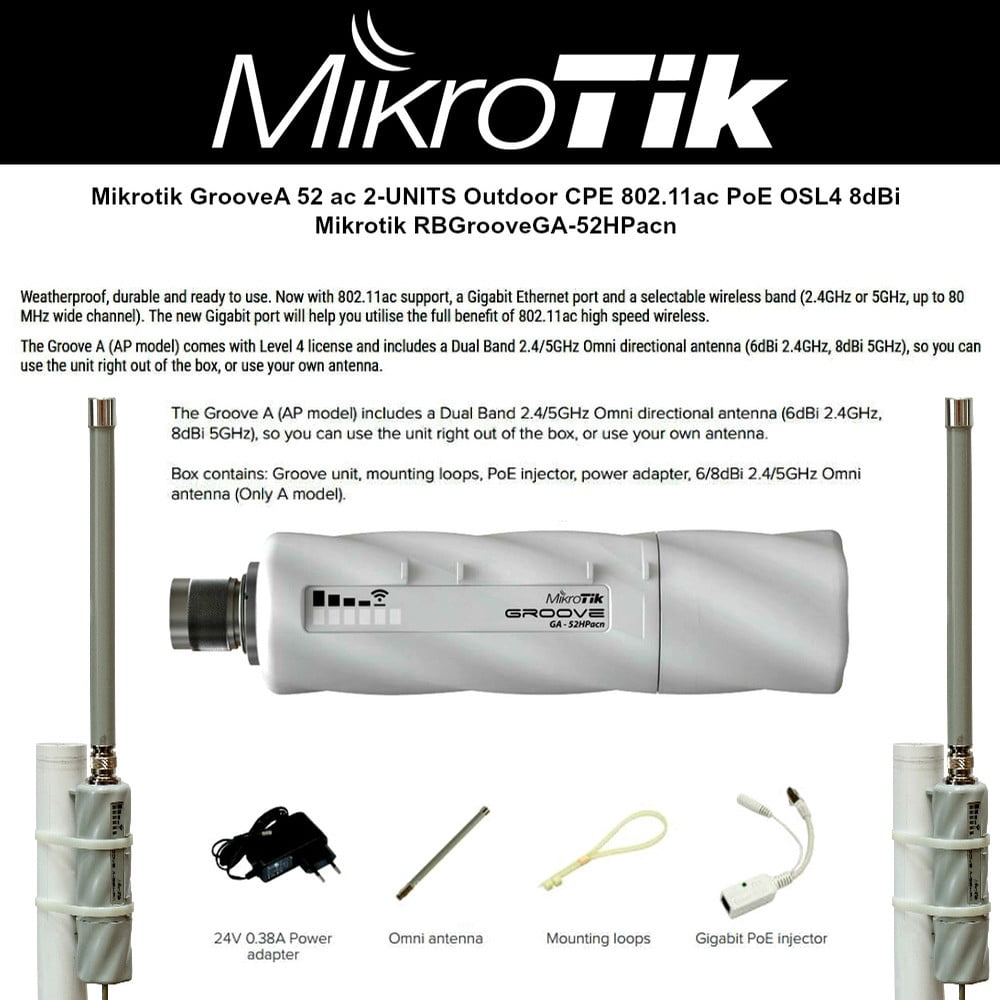 Mikrotik GrooveA 52 ac 2-UNITS Outdoor CPE 802.11ac PoE 2.4GHz 5GHz 5W ...